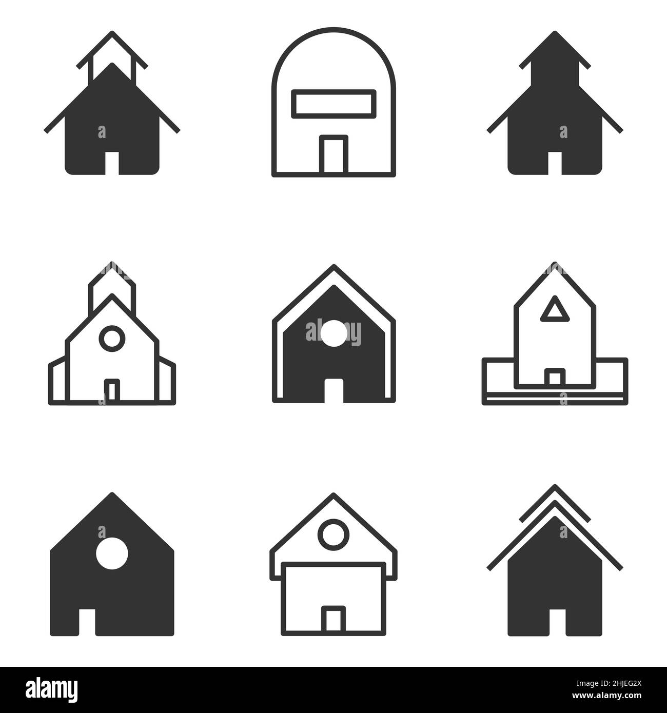 Set of home icon, Thin outline, solid shape of house vector Stock ...
