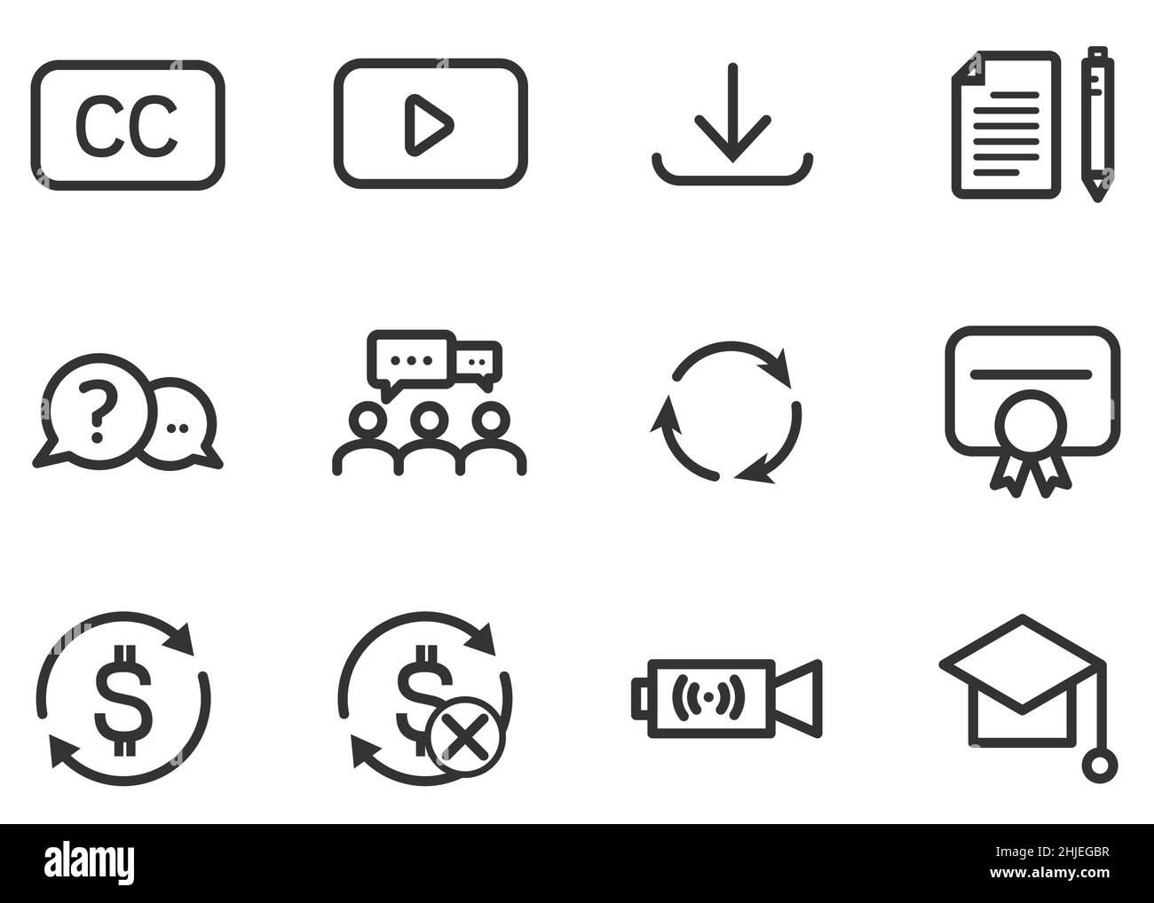 Online Education linear icons. Learning tool application for learner ...