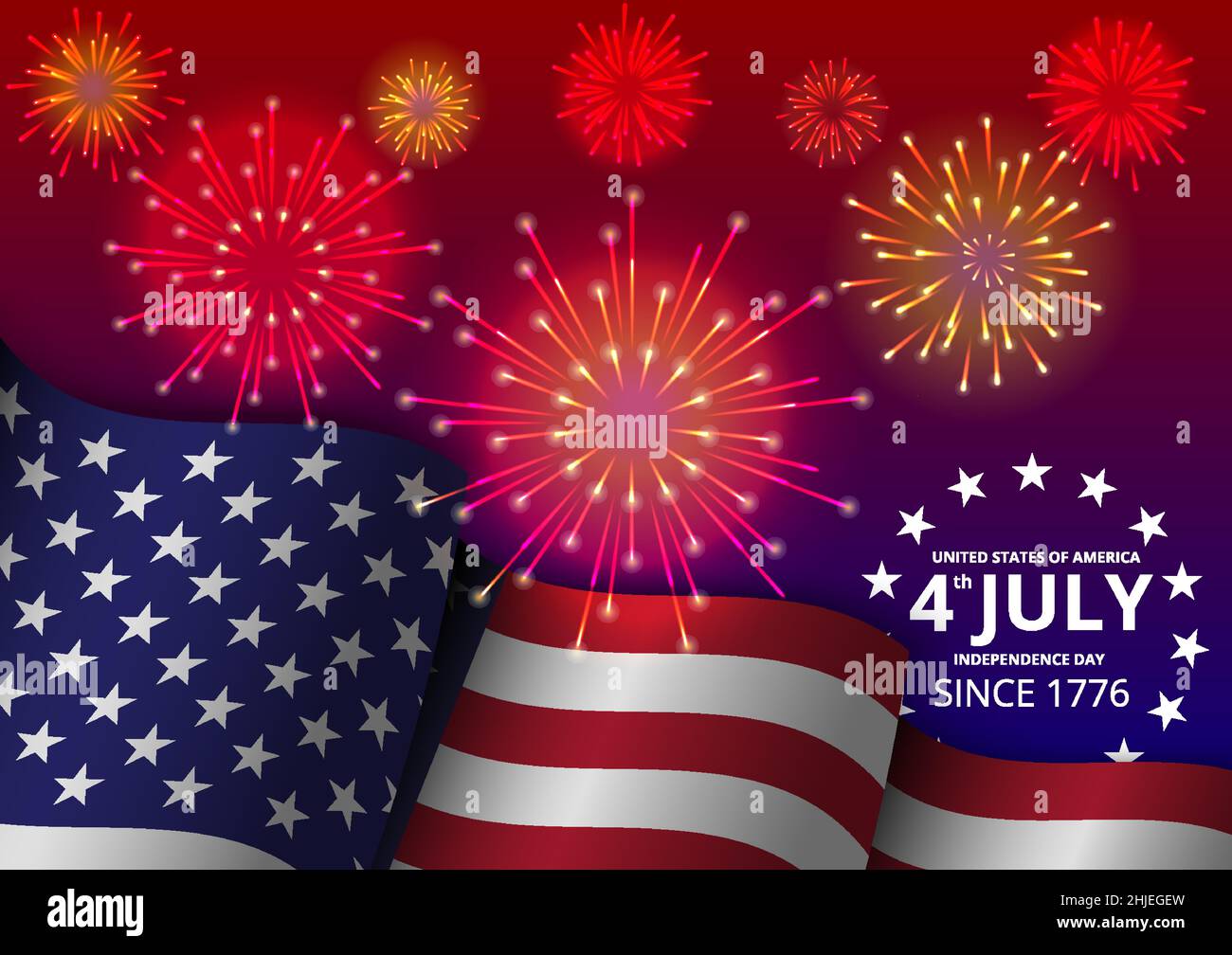Waving USA flag on transparent background with fireworks shining ...