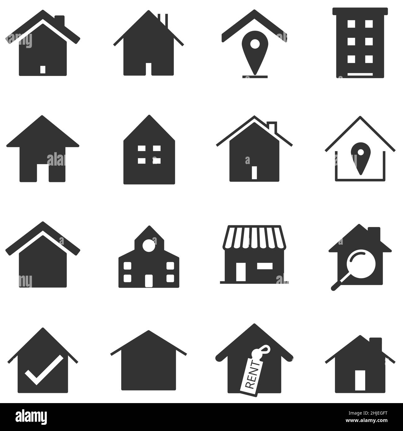 Set of house icon. Simple outline residence property. Silhouette real ...