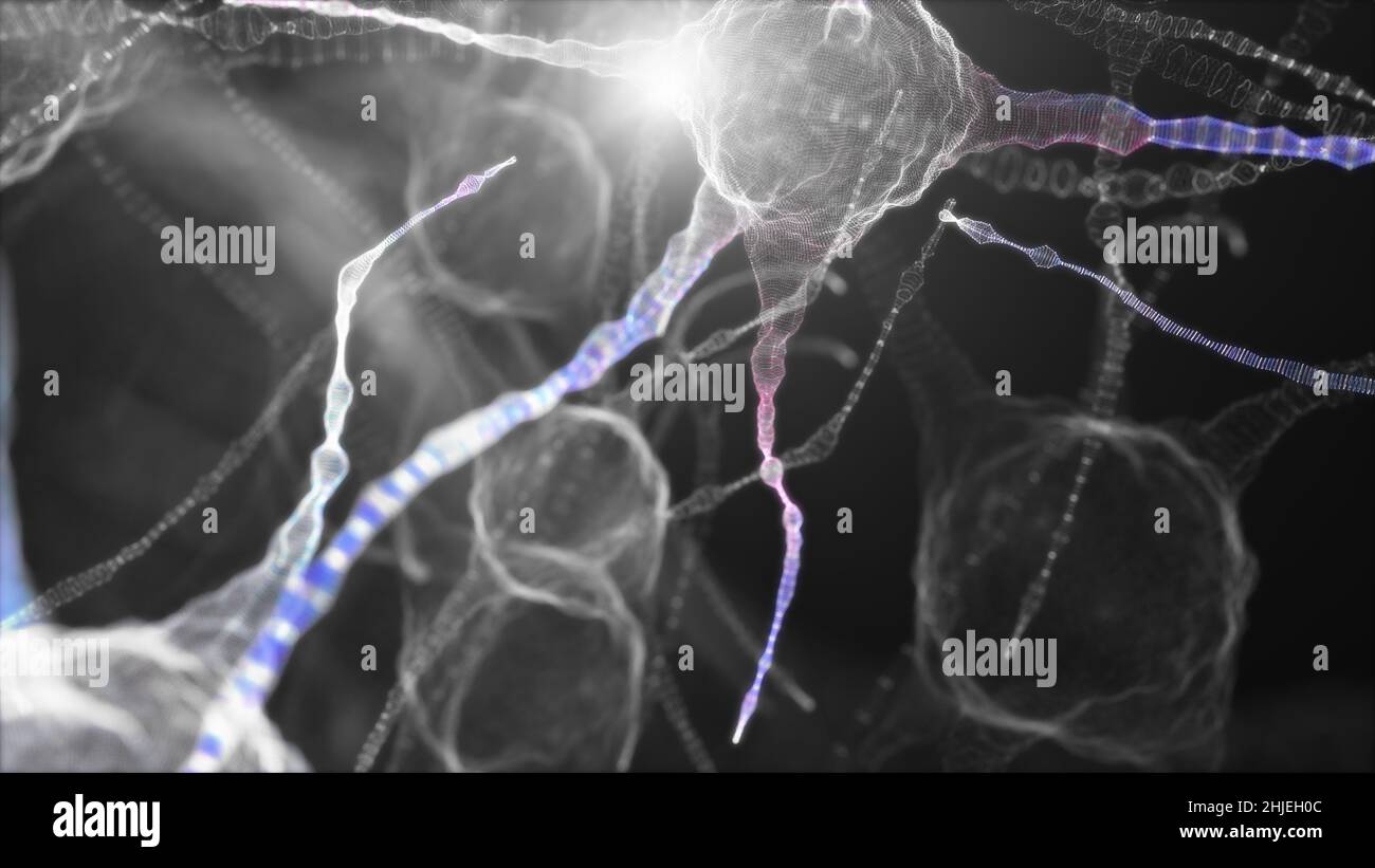 Neuronal network of neuron cells. 3D illustration Stock Photo - Alamy