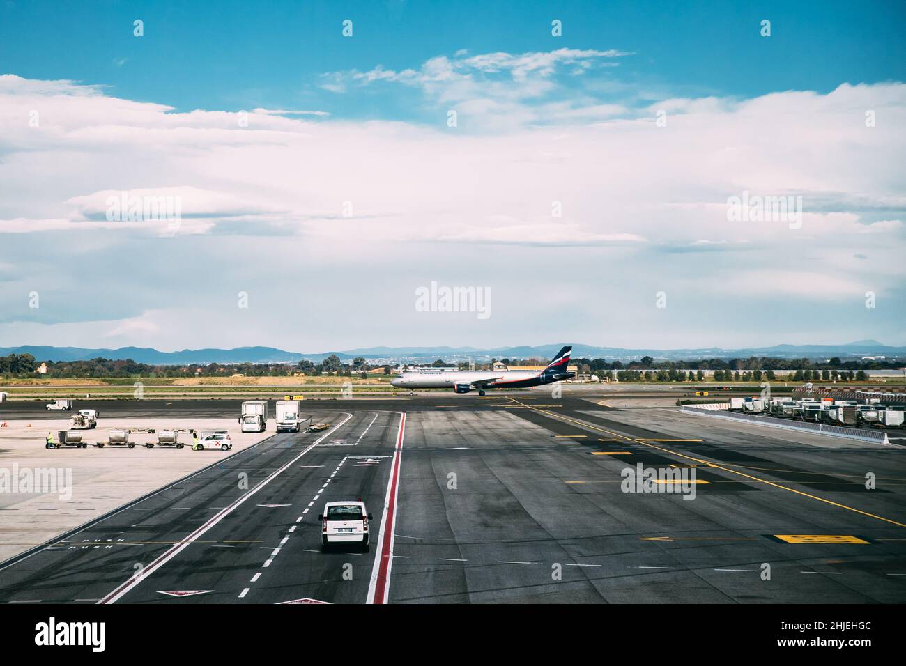 Rome, Italy. Aircraft Plane Stand On Runway At Rome–Fiumicino ...