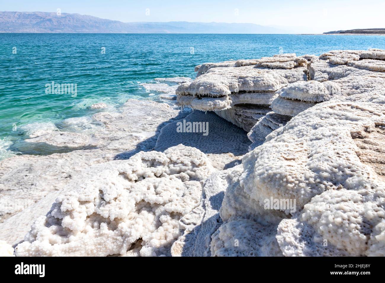 View of the beautiful patterns of the salt formations of the Dead Sea ...