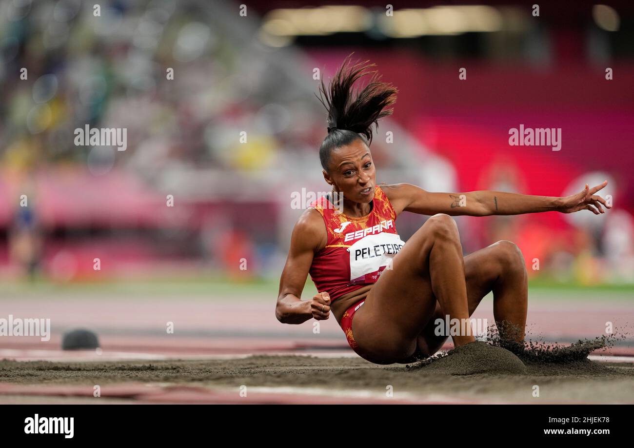 Ana Peleteiro competing in the Triple Jump at the 2020 Tokyo Olympics ...