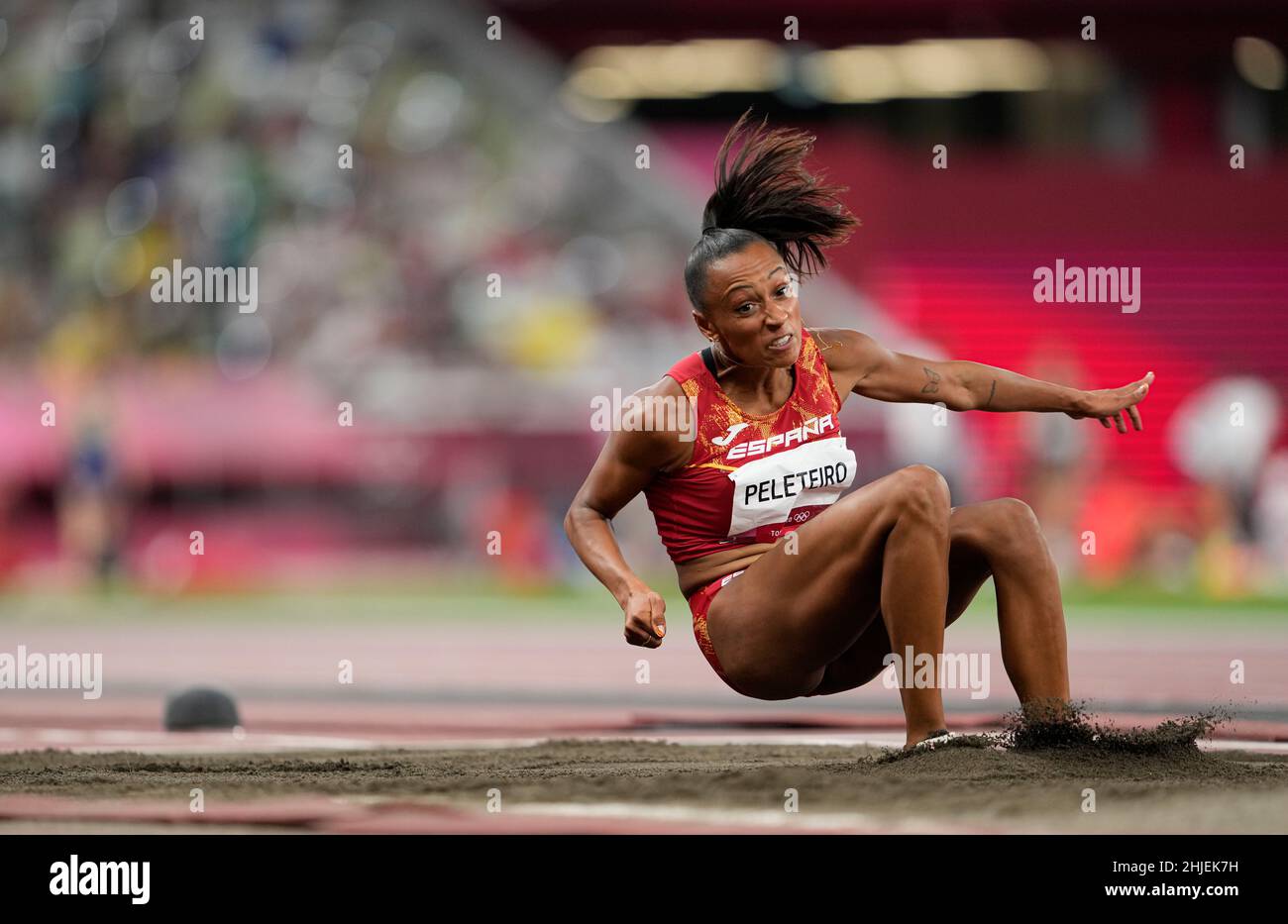 Ana Peleteiro competing in the Triple Jump at the 2020 Tokyo Olympics ...