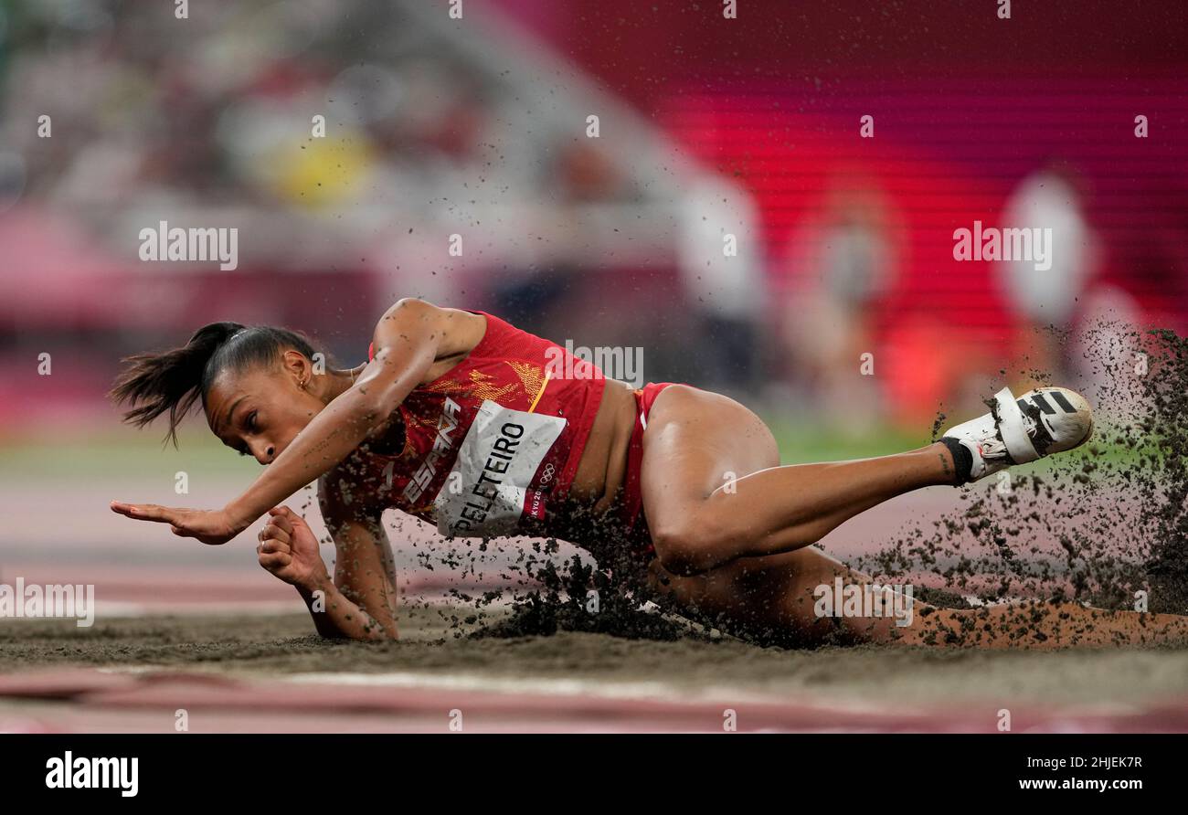 Ana Peleteiro competing in the Triple Jump at the 2020 Tokyo Olympics ...