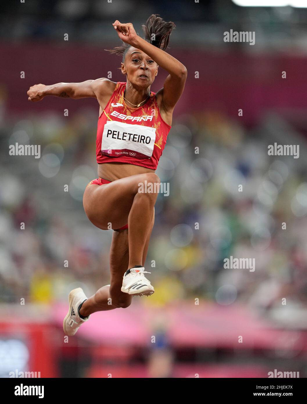 Ana Peleteiro competing in the Triple Jump at the 2020 Tokyo Olympics ...
