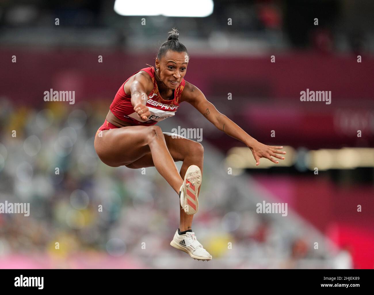 Ana Peleteiro competing in the Triple Jump at the 2020 Tokyo Olympics ...