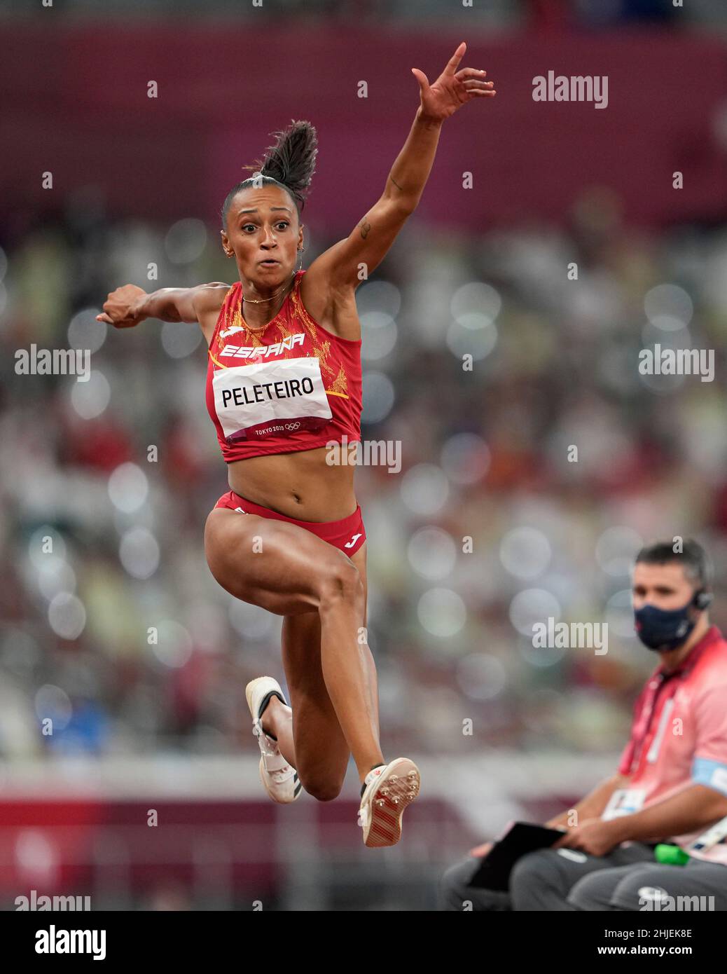 Ana Peleteiro competing in the Triple Jump at the 2020 Tokyo Olympics ...