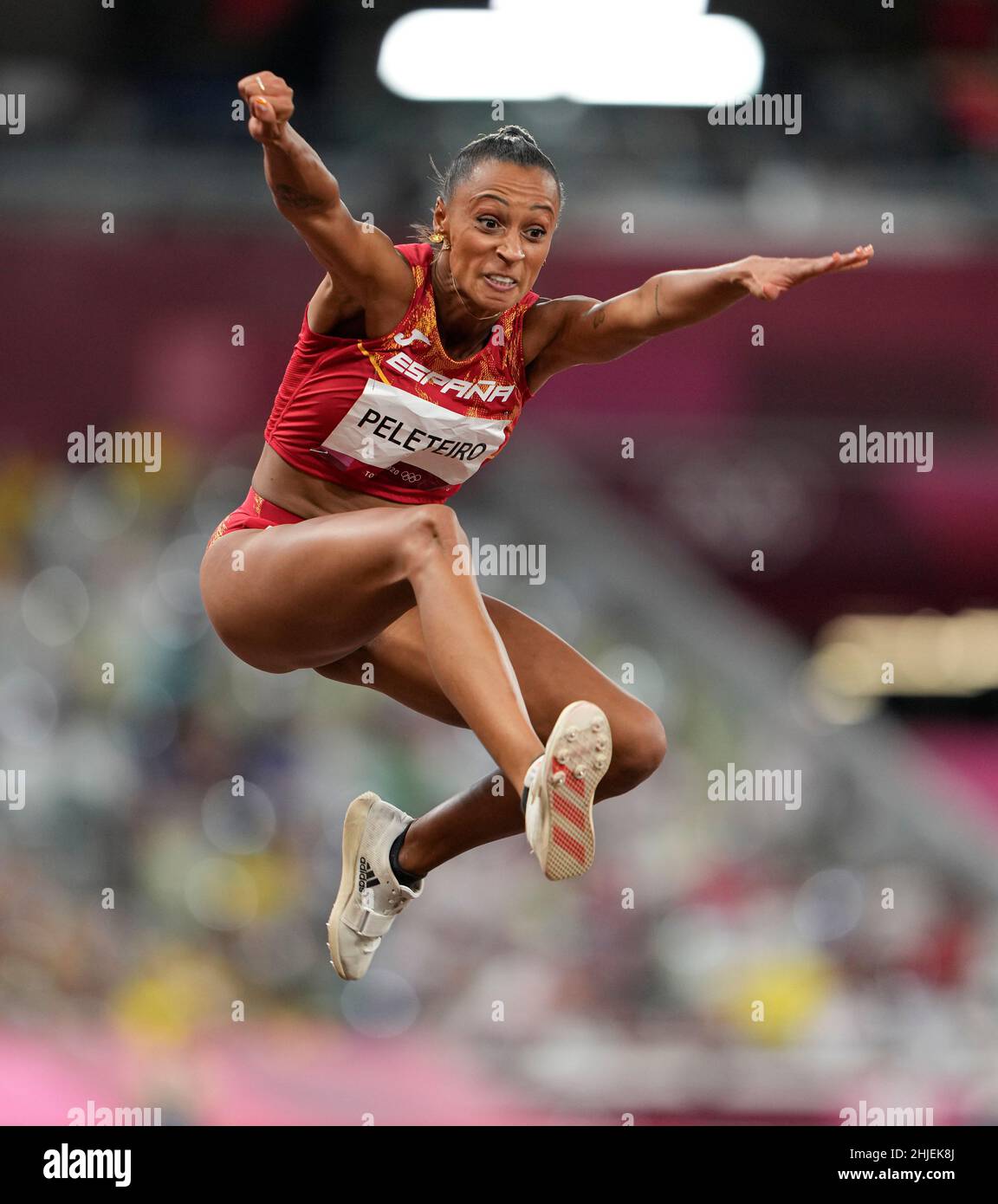Ana Peleteiro competing in the Triple Jump at the 2020 Tokyo Olympics ...