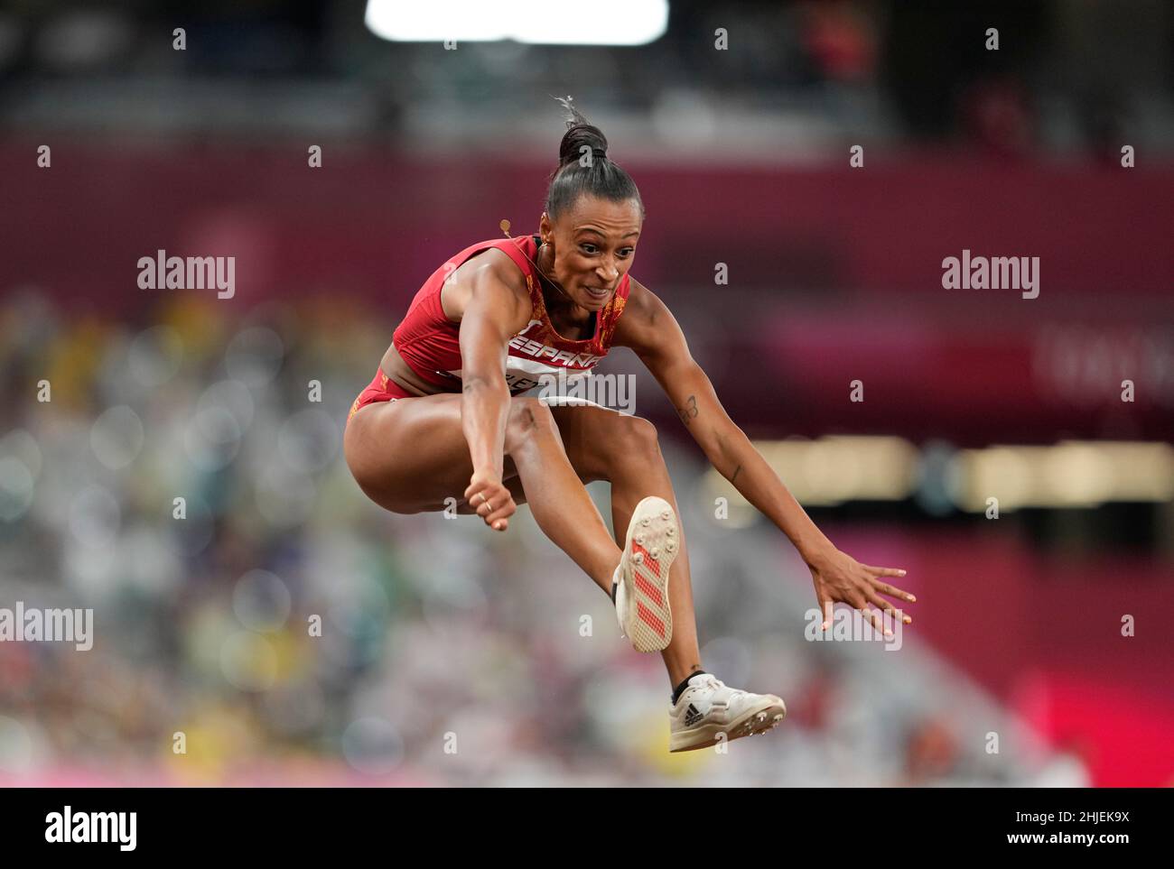 Ana Peleteiro competing in the Triple Jump at the 2020 Tokyo Olympics ...