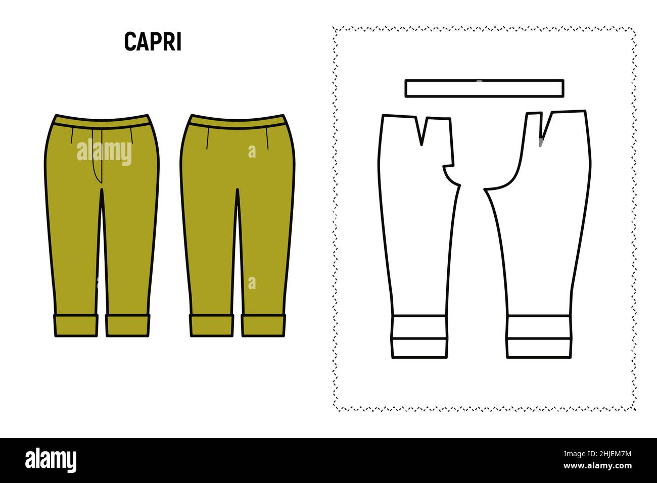 Capri trousers for woman. Pants vector pattern for tailor Stock Vector ...