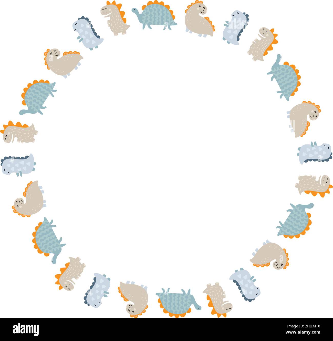 Circle Vector frame wreath with dinosaurs and hand lettering dino with ...