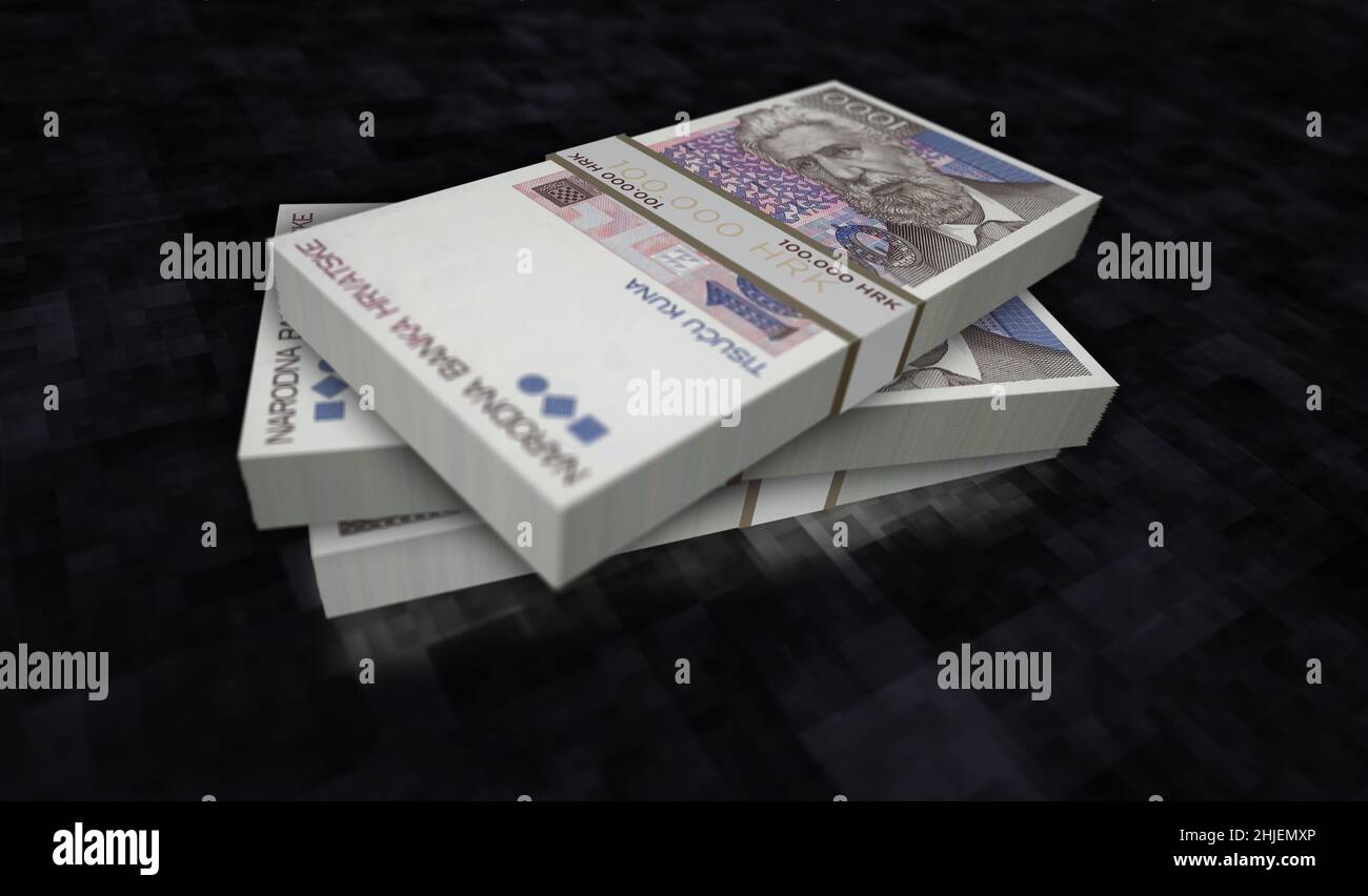 Croatia Kuna money pack 3d illustration. HRK banknote bundle stacks ...
