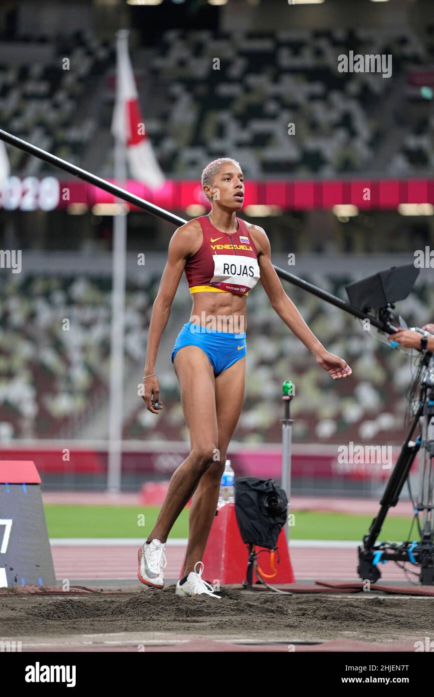 Yulimar Rojas competing in the Triple Jump at the 2020 Tokyo Olympics ...