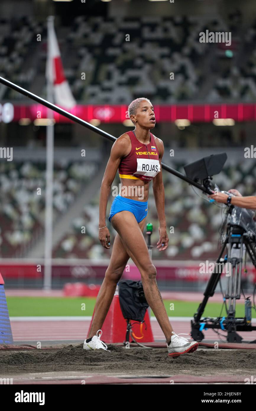 Yulimar Rojas competing in the Triple Jump at the 2020 Tokyo Olympics ...