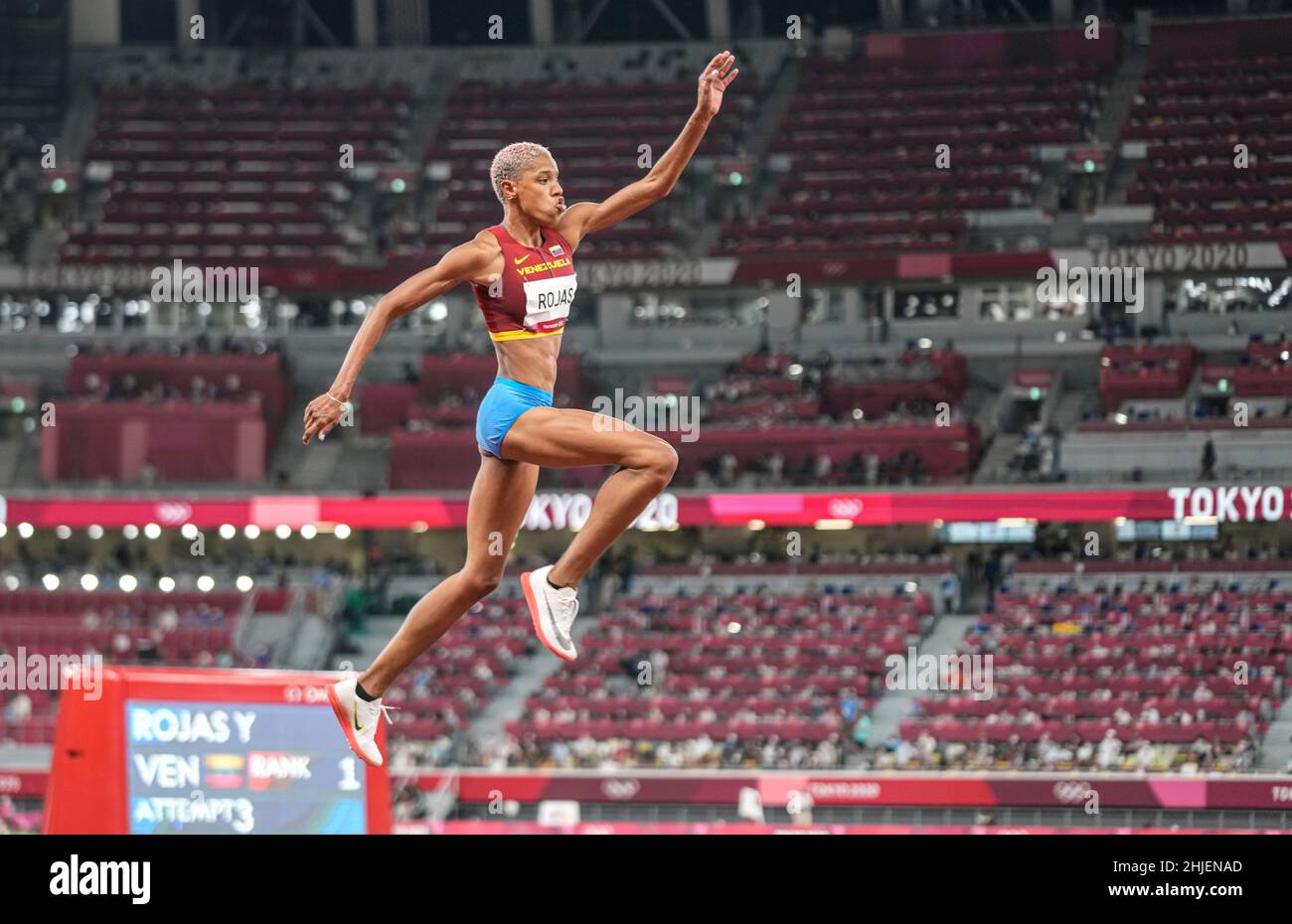 Yulimar Rojas competing in the Triple Jump at the 2020 Tokyo Olympics ...