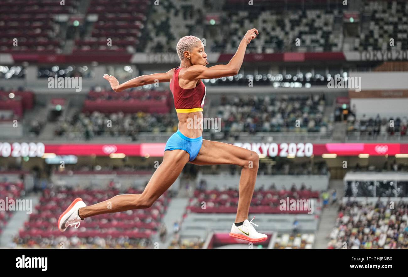 Yulimar Rojas competing in the Triple Jump at the 2020 Tokyo Olympics ...