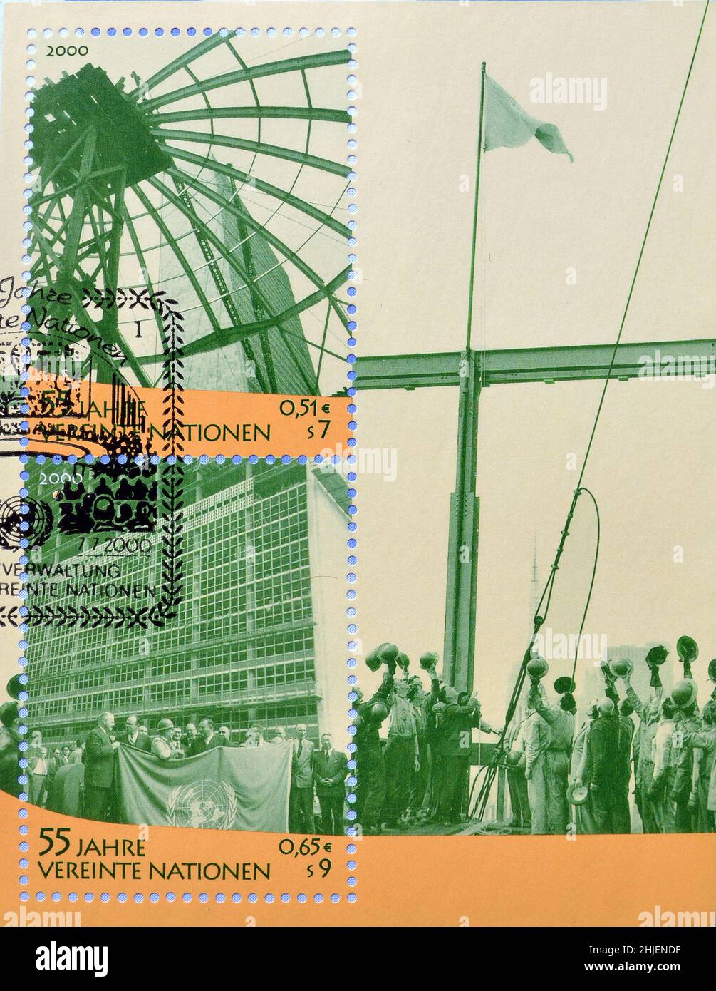 Cancelled postage stamp printed by United Nations, that celebrates UN ...