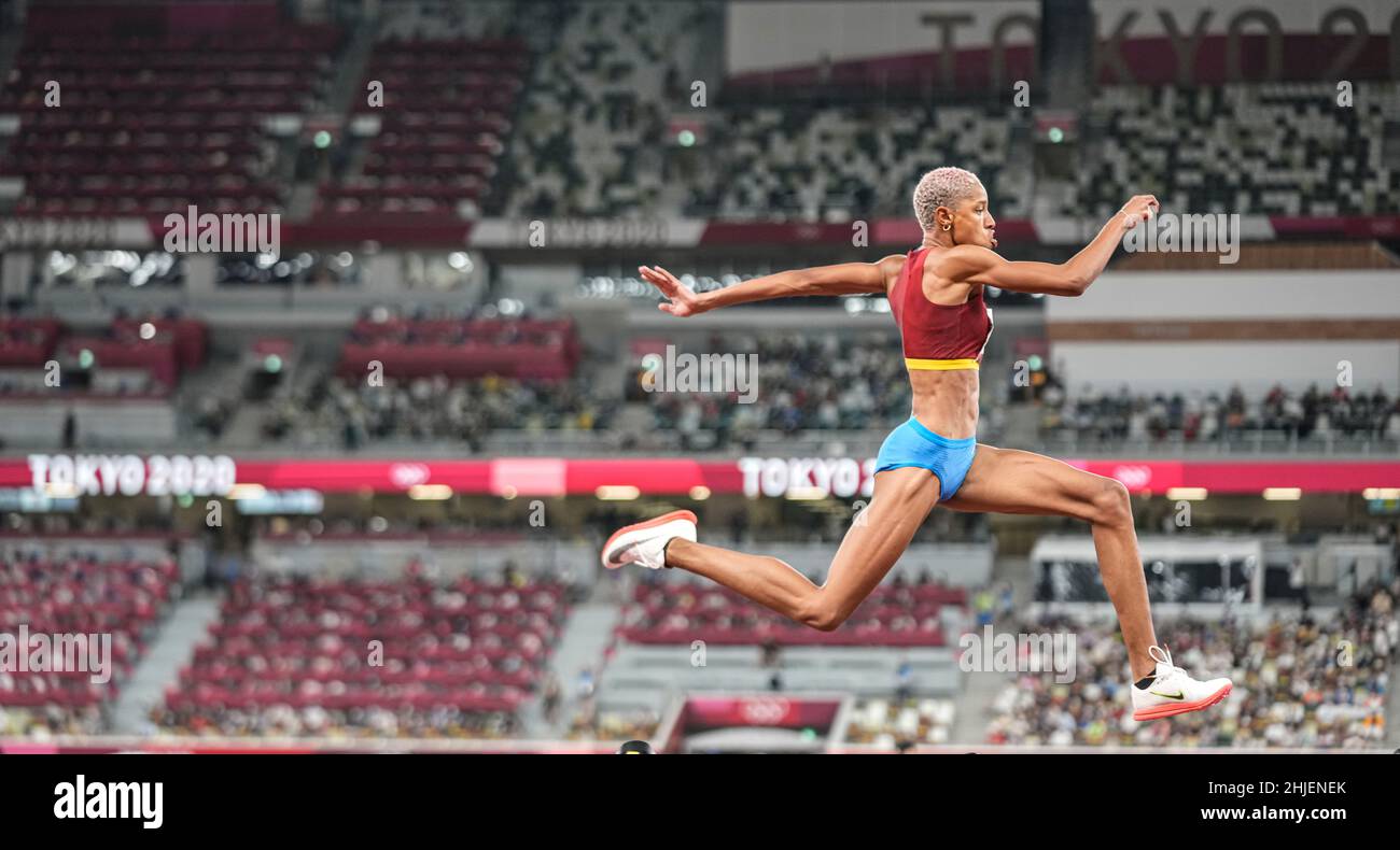 Yulimar Rojas competing in the Triple Jump at the 2020 Tokyo Olympics ...