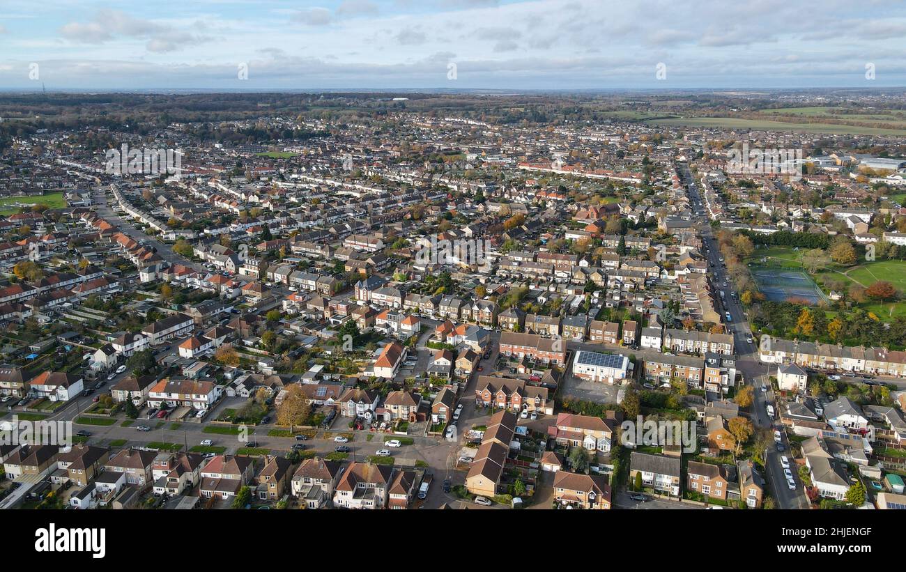 Hoddesdon Hertfordshire UK Aerial Drone view, houses and streets Stock ...