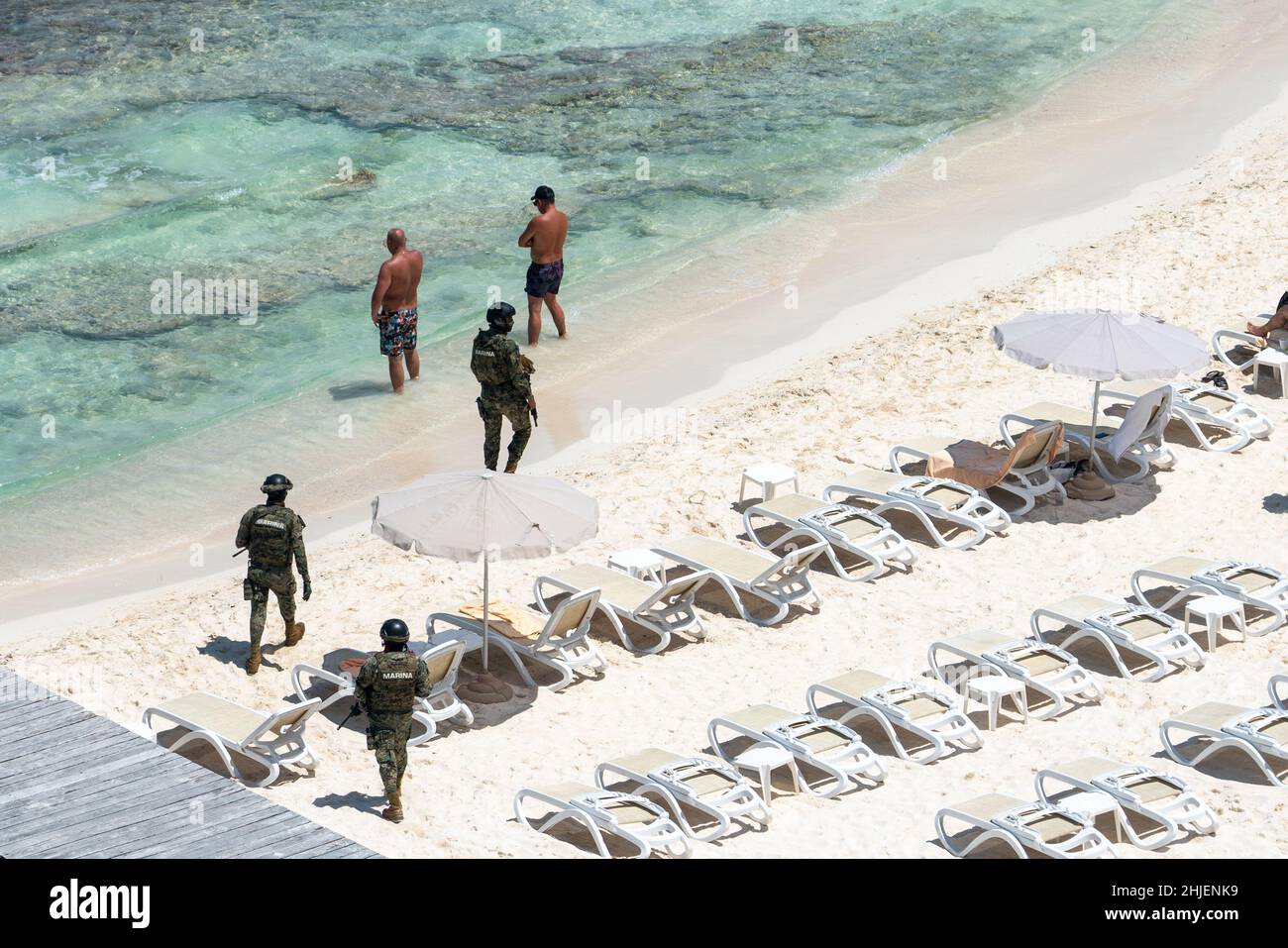 Cancun, Mexico - September 15, 2021. Marina soldiers of Mexican army ...