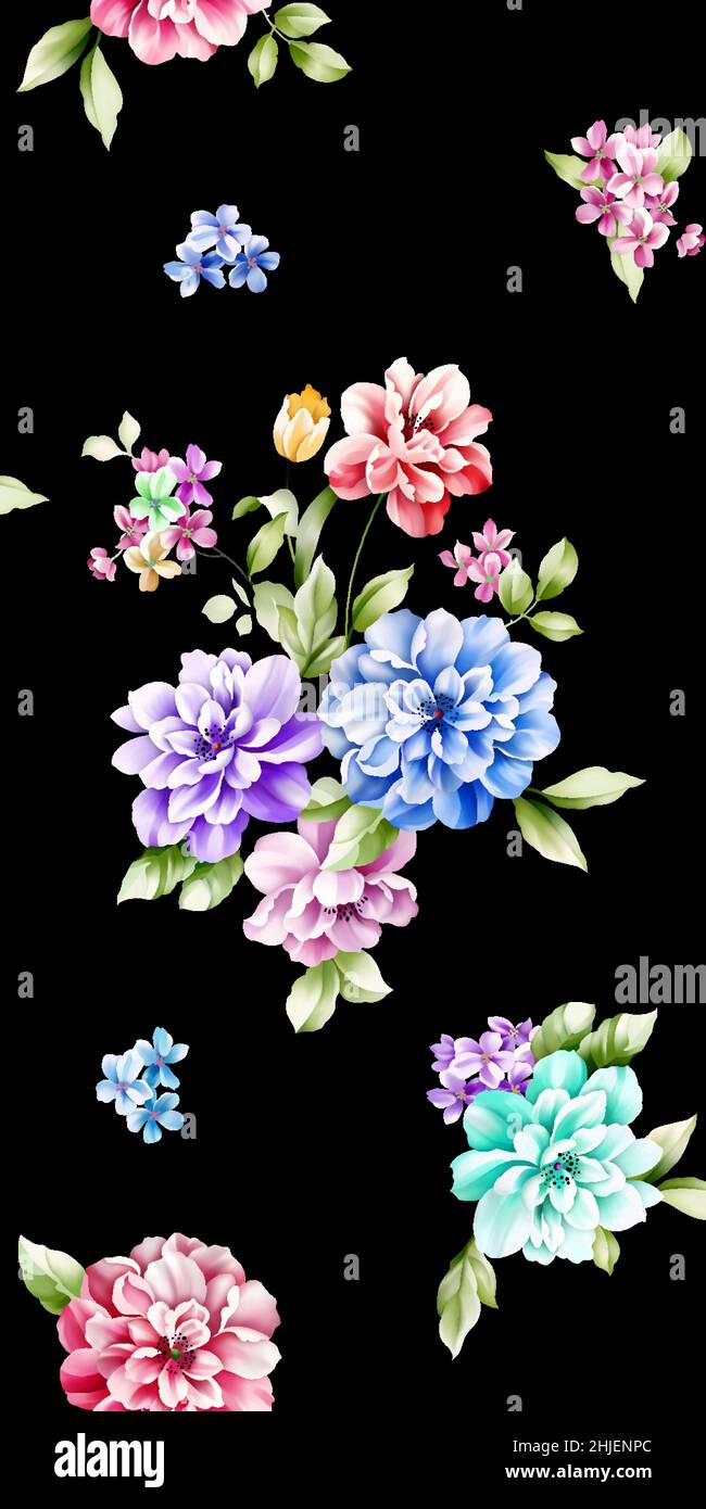 flowers floral design textile digital print Stock Photo - Alamy
