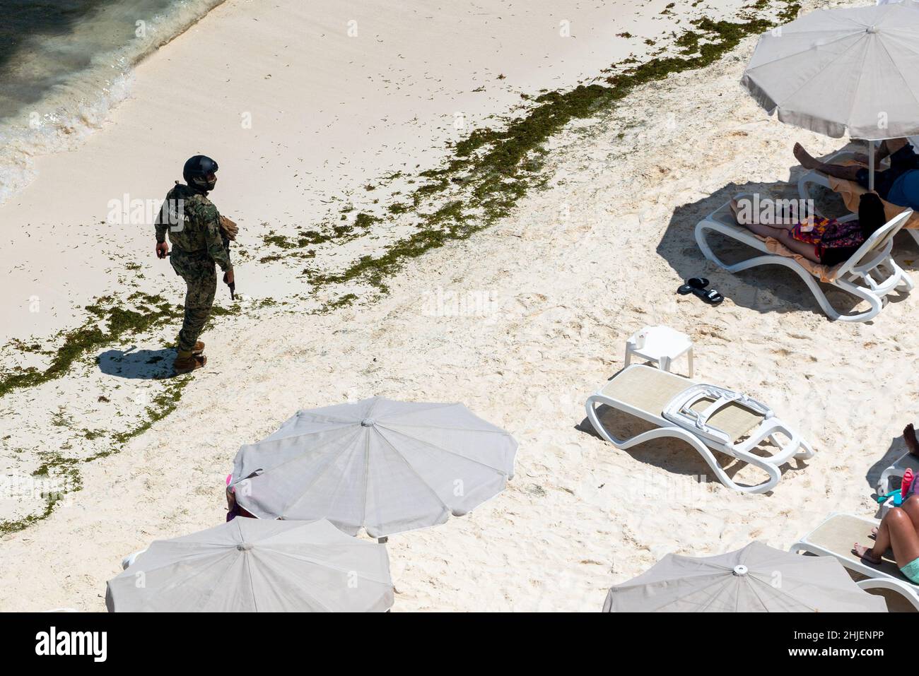 Cancun, Mexico - September 15, 2021. Marina soldiers of Mexican army ...