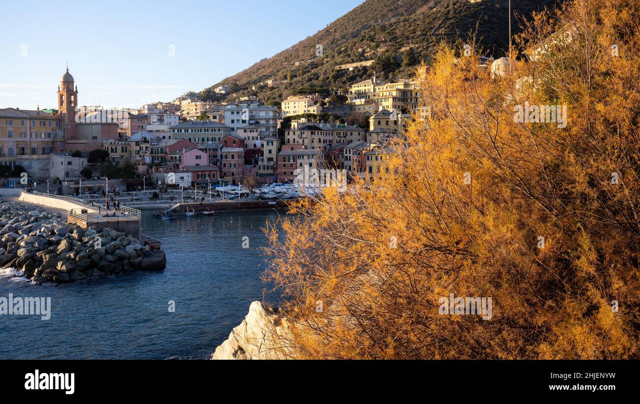 Italy, the ancient village of Nervi seen from the beautiful Anita ...