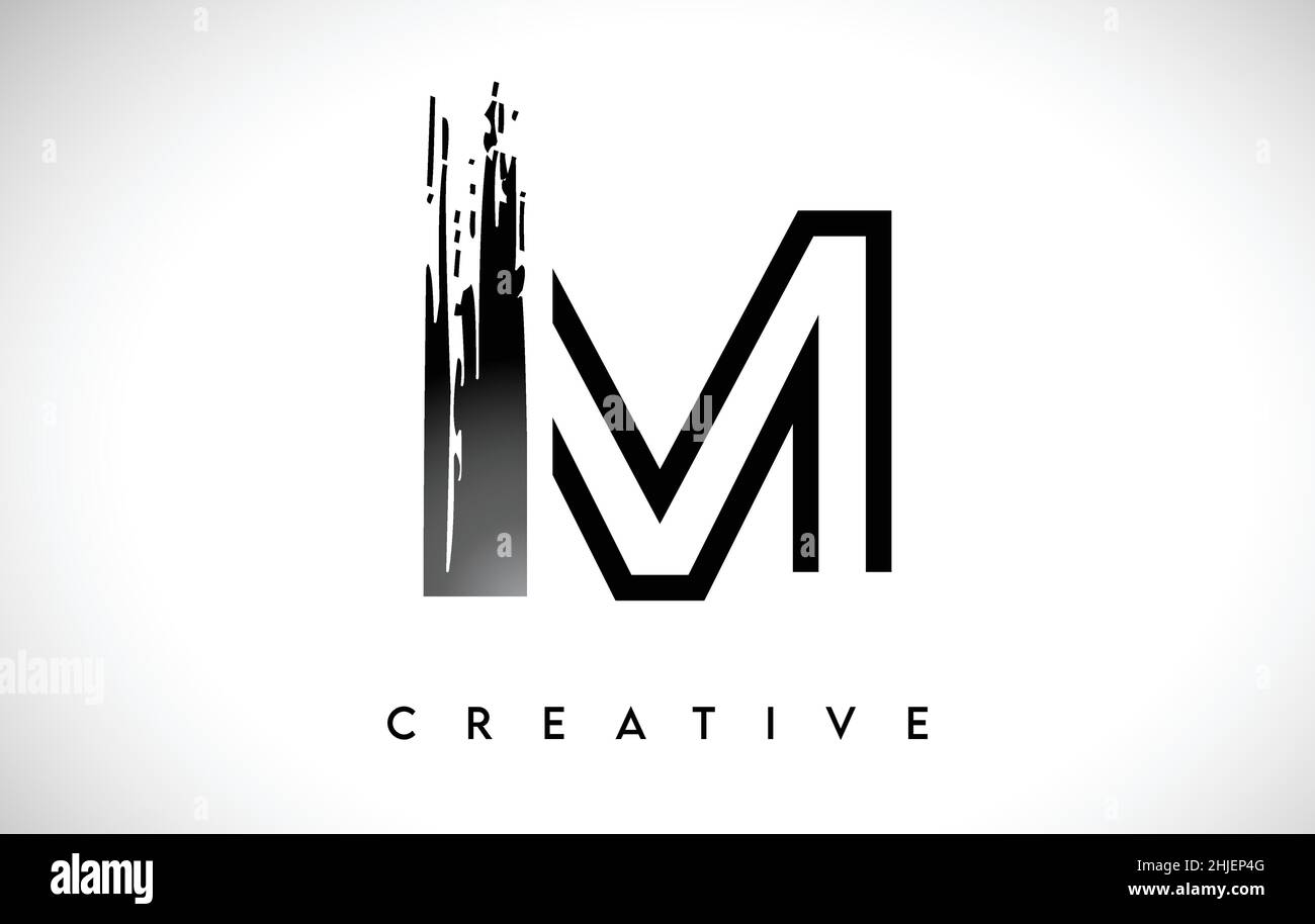 Outline Monogram Letter M Brush Stroke Design Logo Icon with Artistic ...
