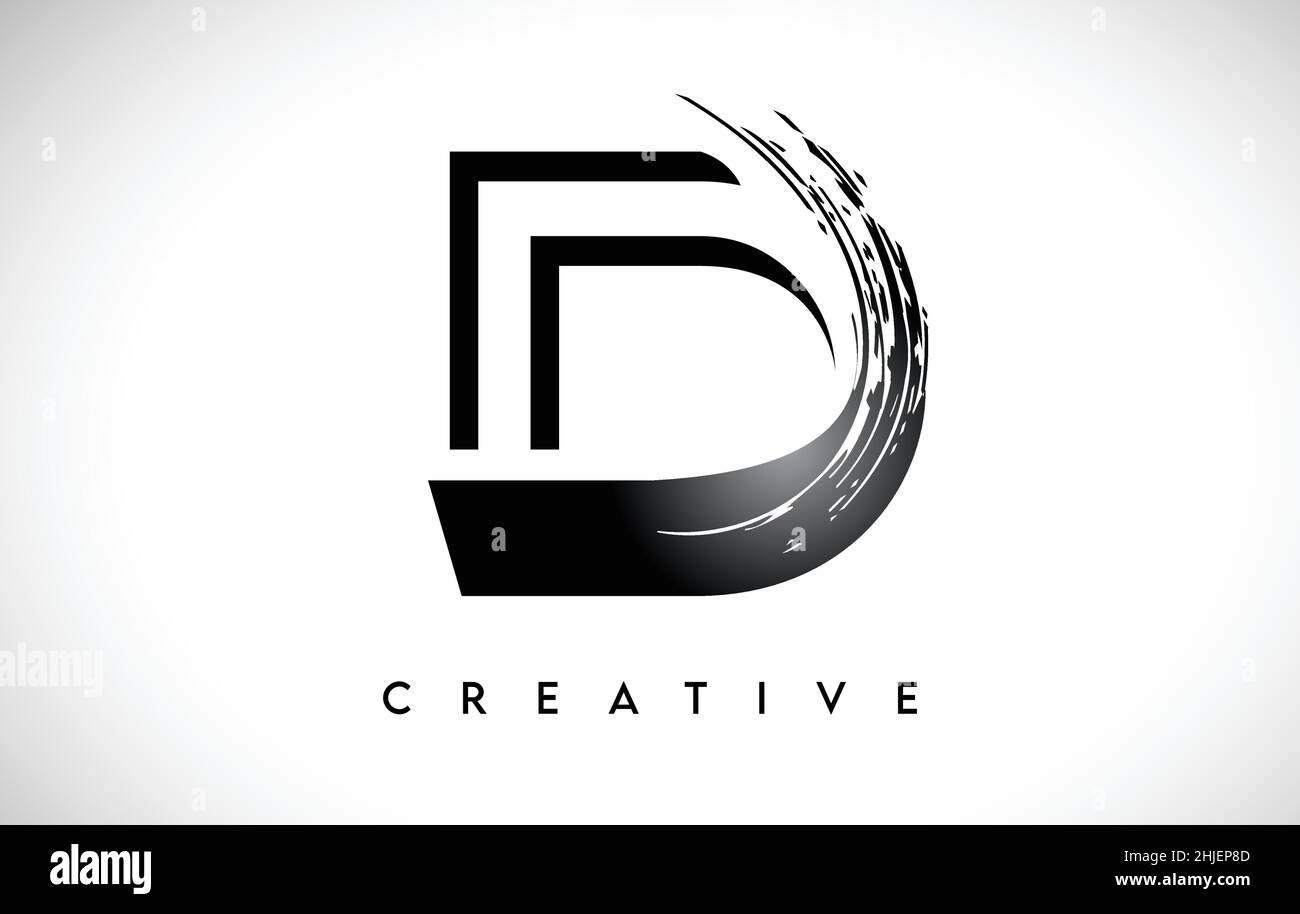Outline Monogram Letter D Brush Stroke Design Logo Icon with Artistic ...
