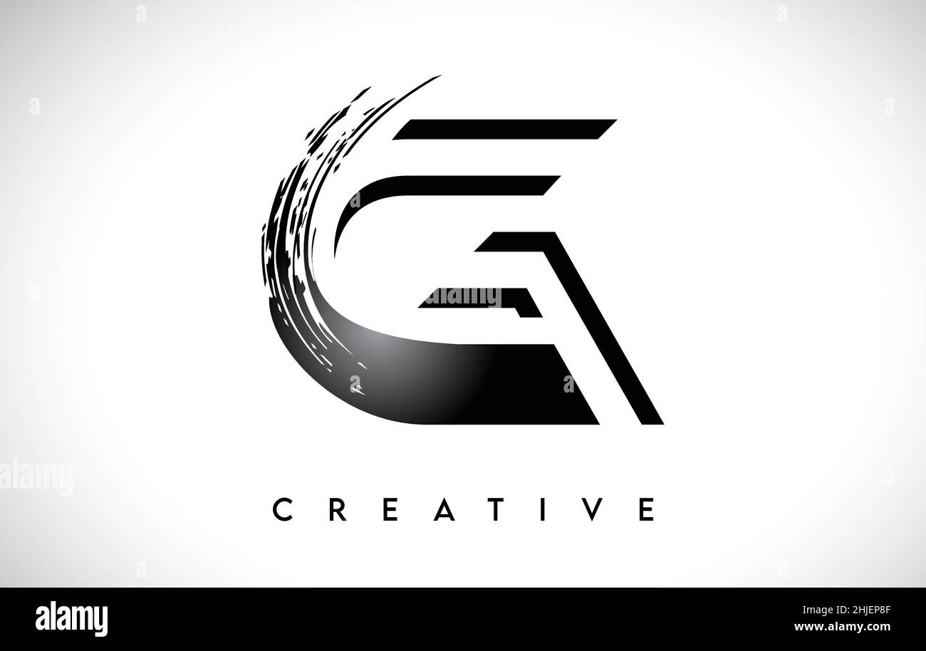 Outline Monogram Letter G Brush Stroke Design Logo Icon with Artistic ...