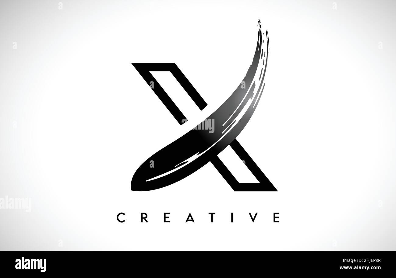 Outline Monogram Letter X Brush Stroke Design Logo Icon with Artistic ...