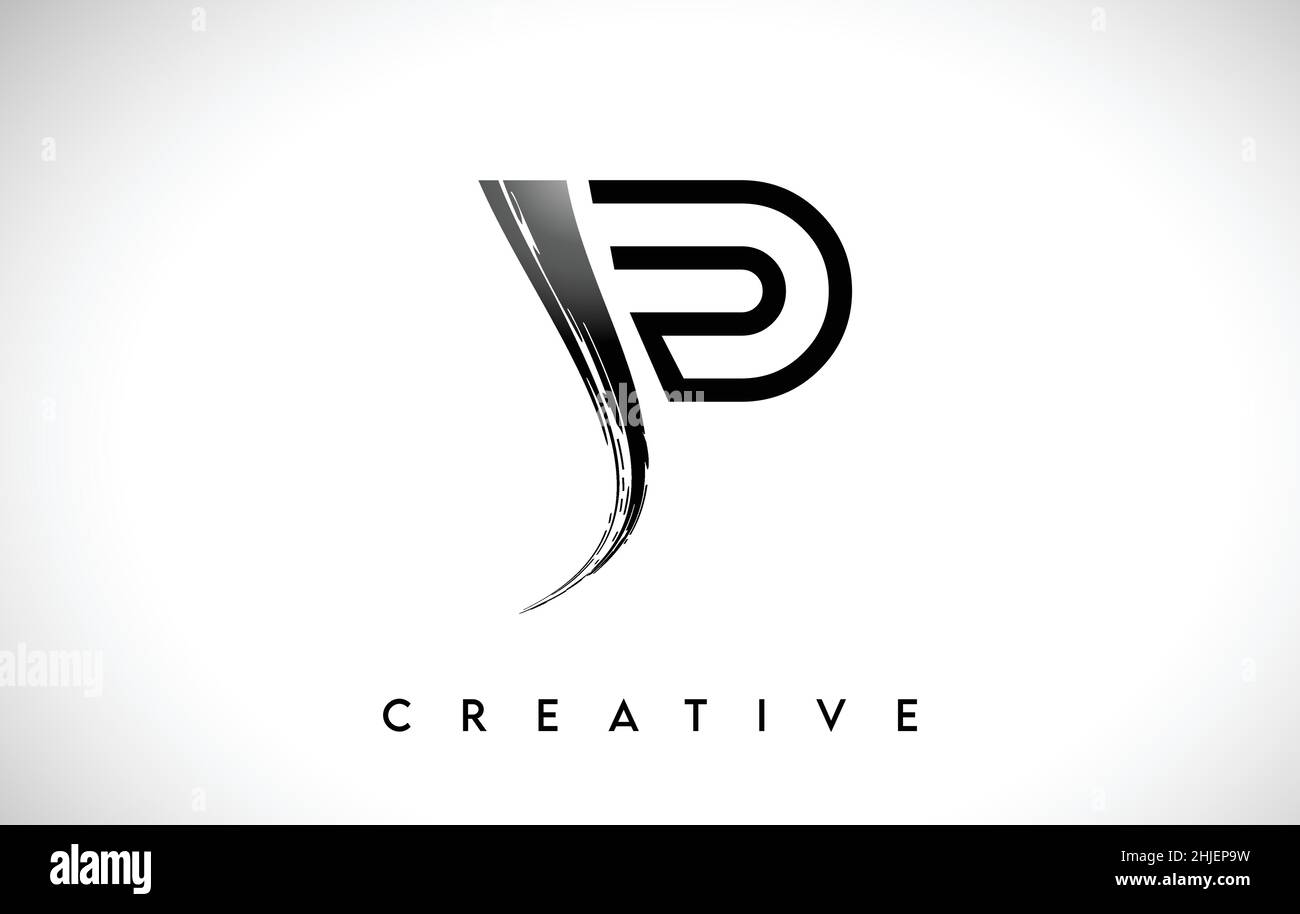 Outline Monogram Letter P Brush Stroke Design Logo Icon with Artistic ...