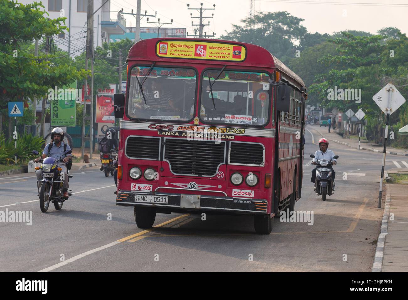 TRINCOMALEE, SRI LANKA - FEBRUARY 11, 2020: Intercity bus No. 45 "Kandy ...