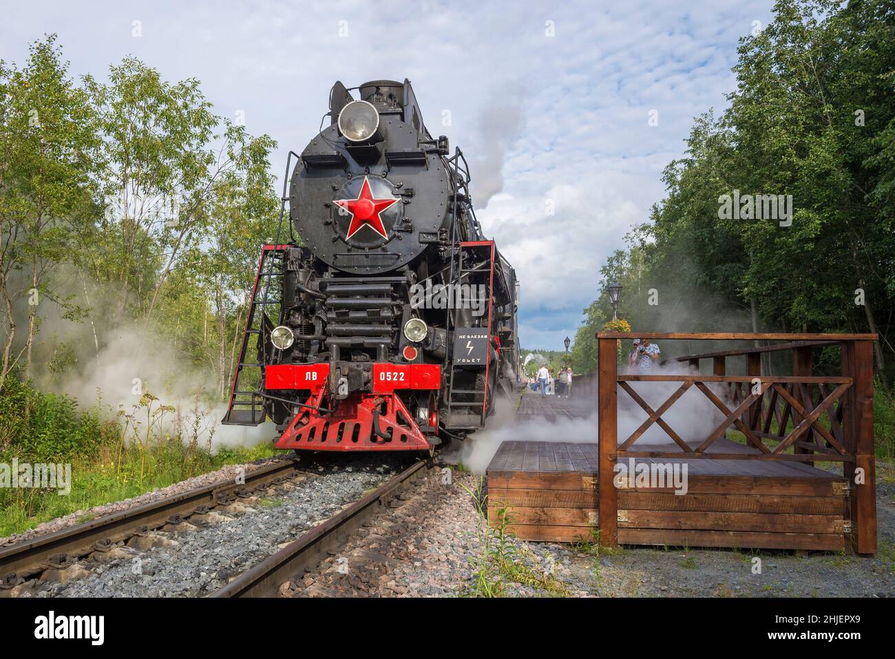 RUSKEALA, RUSSIA - AUGUST 15, 2020: Soviet steam locomotive LV-0522 ...