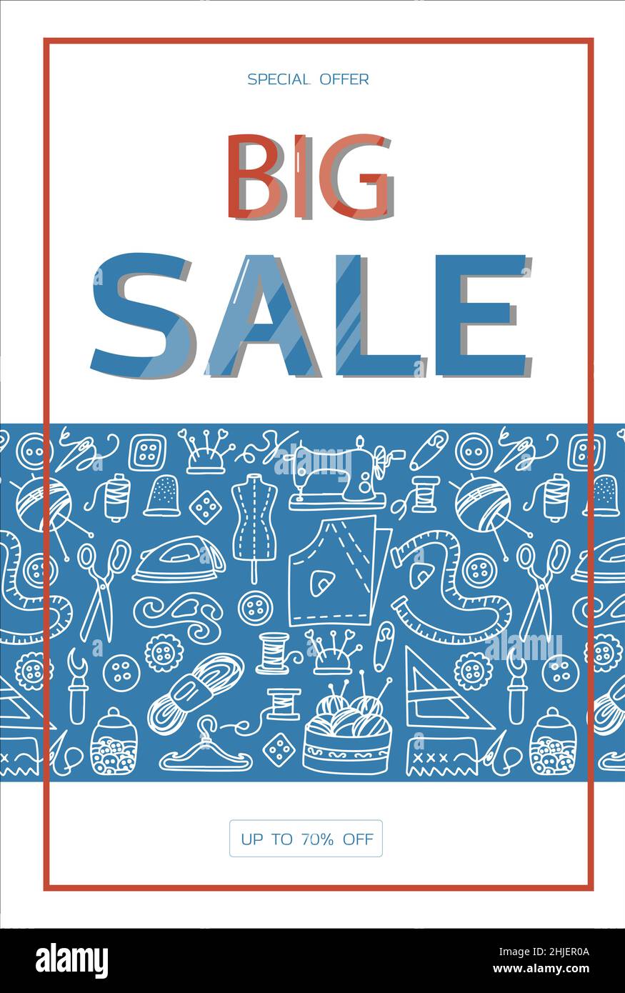 Vector doodle sewing banners. Vector sewing store sale, tailor studio ...