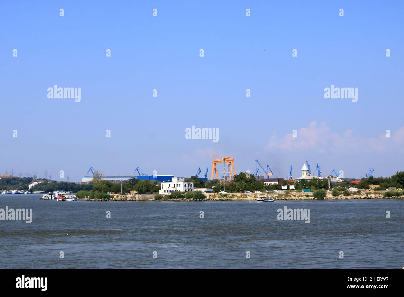 September 13 2021 - Tulcea in Romania: Industrial cargo port skyline ...
