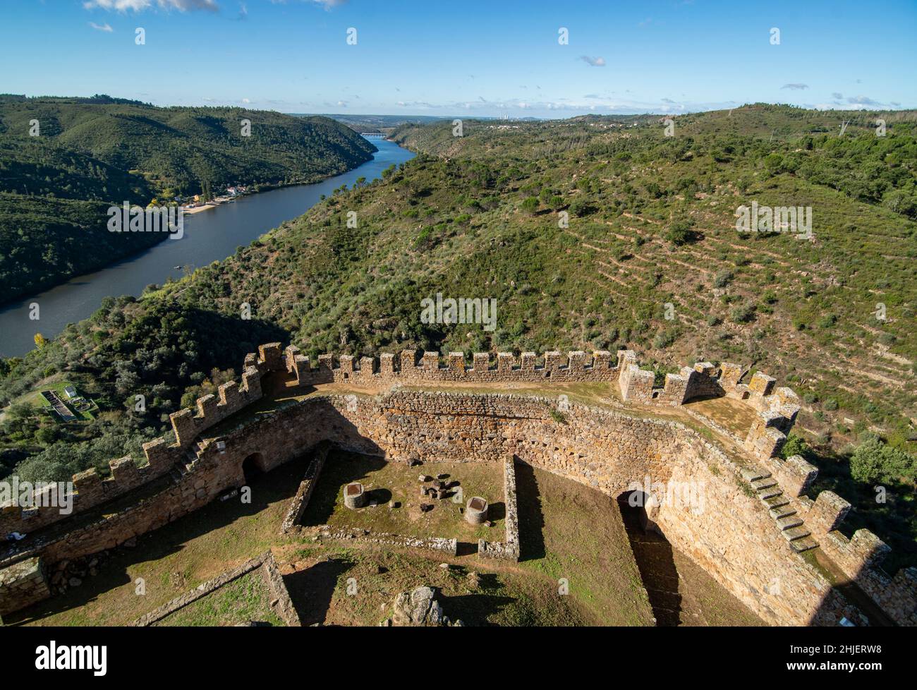 The view from the Castelo de Belver with the Rio Tejo in Alentejo in ...