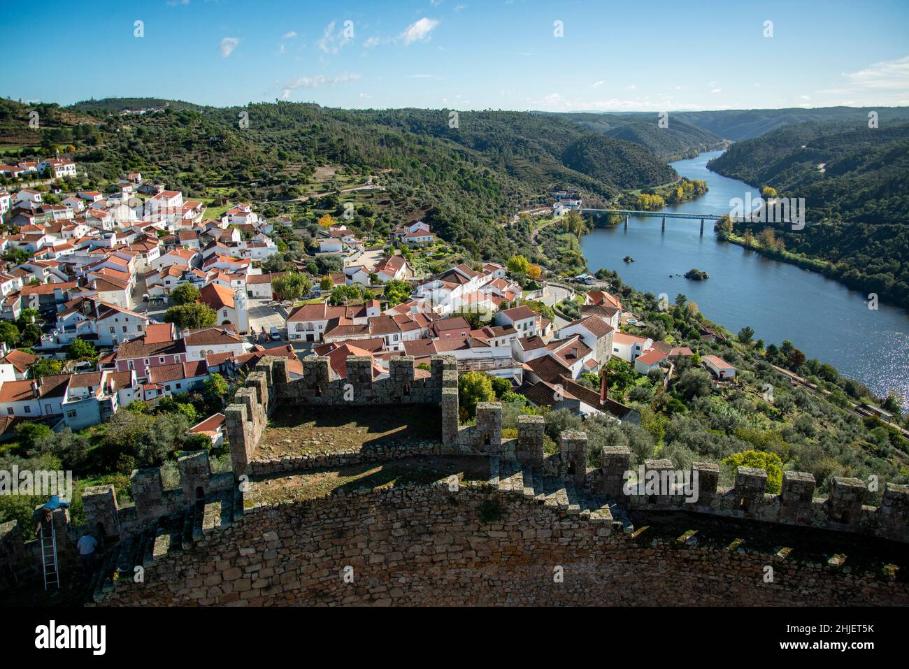 The view from the Castelo de Belver with the landscape of the Rio Tejo ...