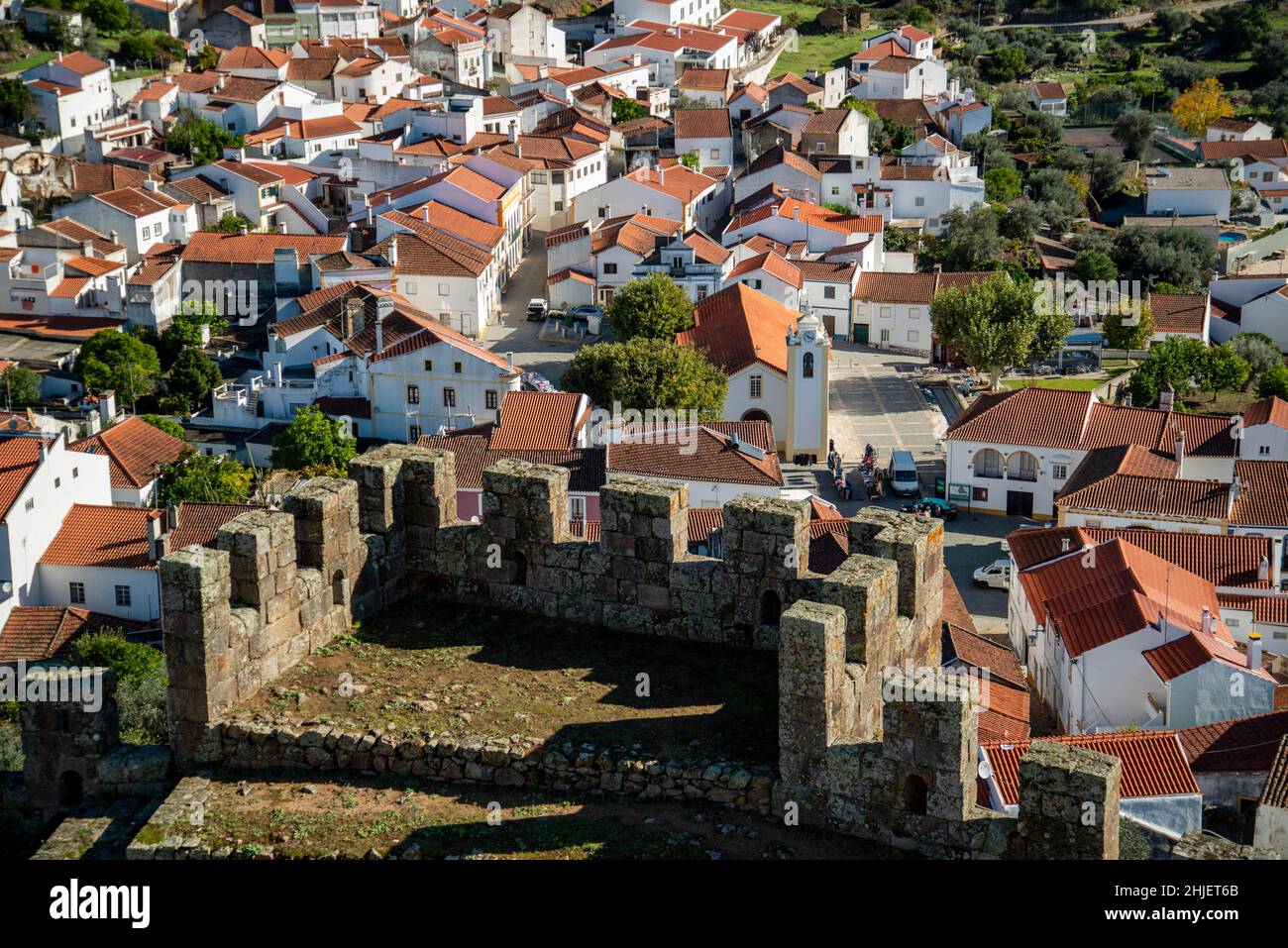 The view from the Castelo de Belver with the Town of Belver in Alentejo ...
