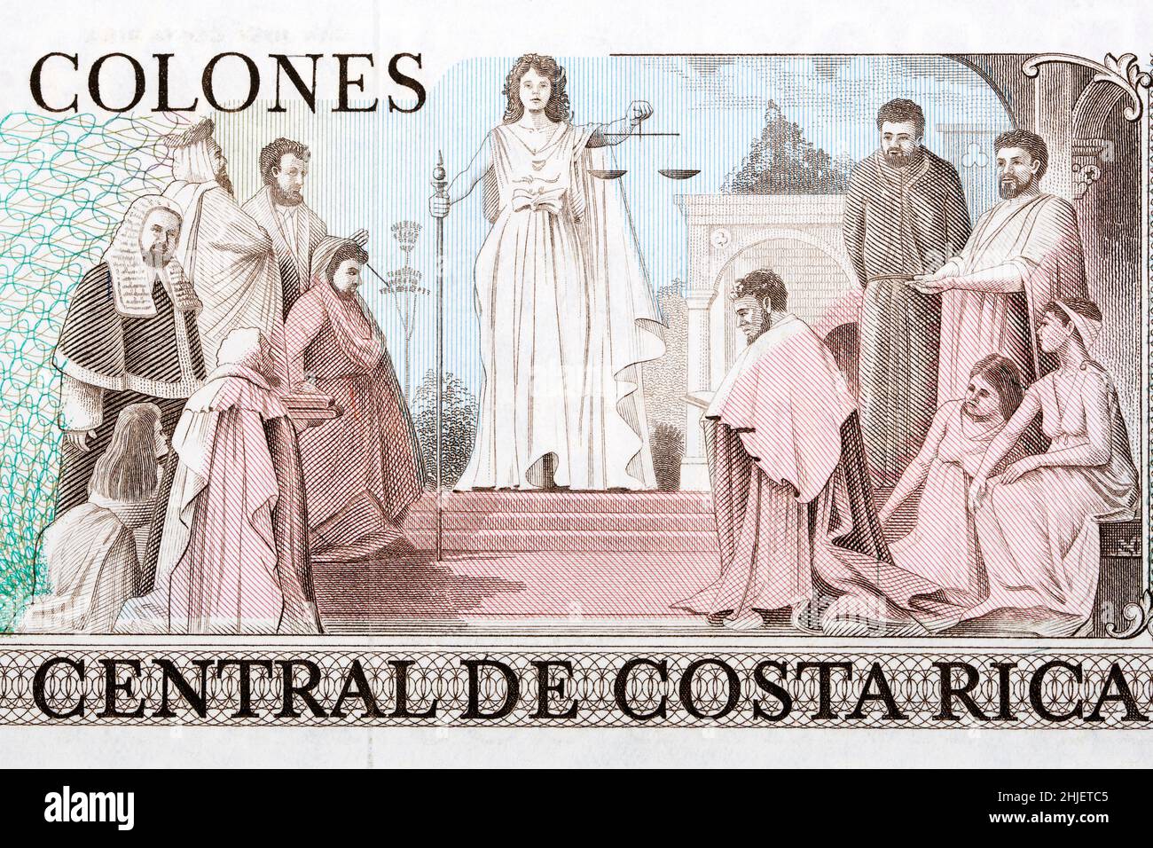 Allegorical scene of Justice from Costa Rican money - Colones Stock ...