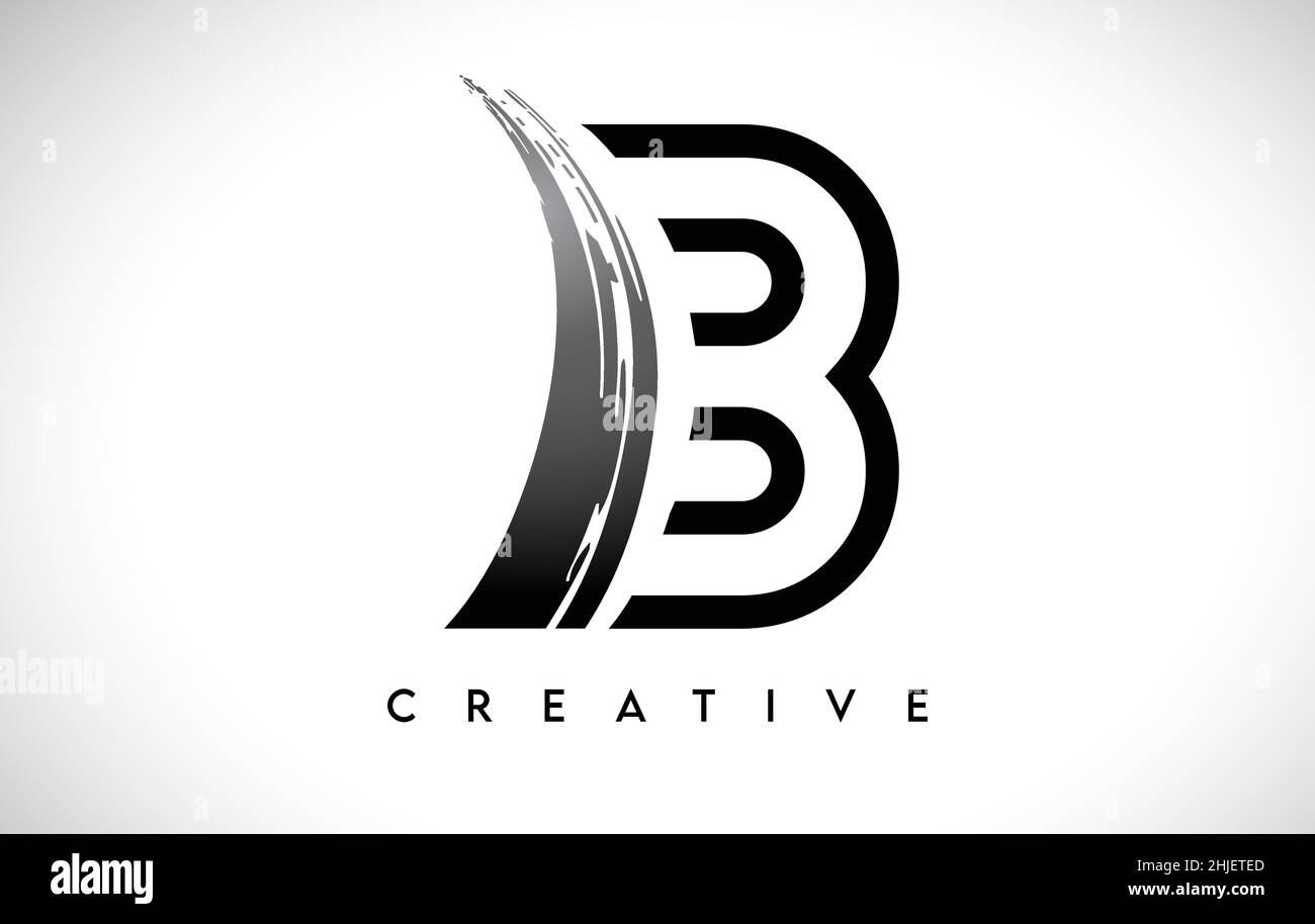 Outline Monogram Letter B Brush Stroke Design Logo Icon with Artistic ...