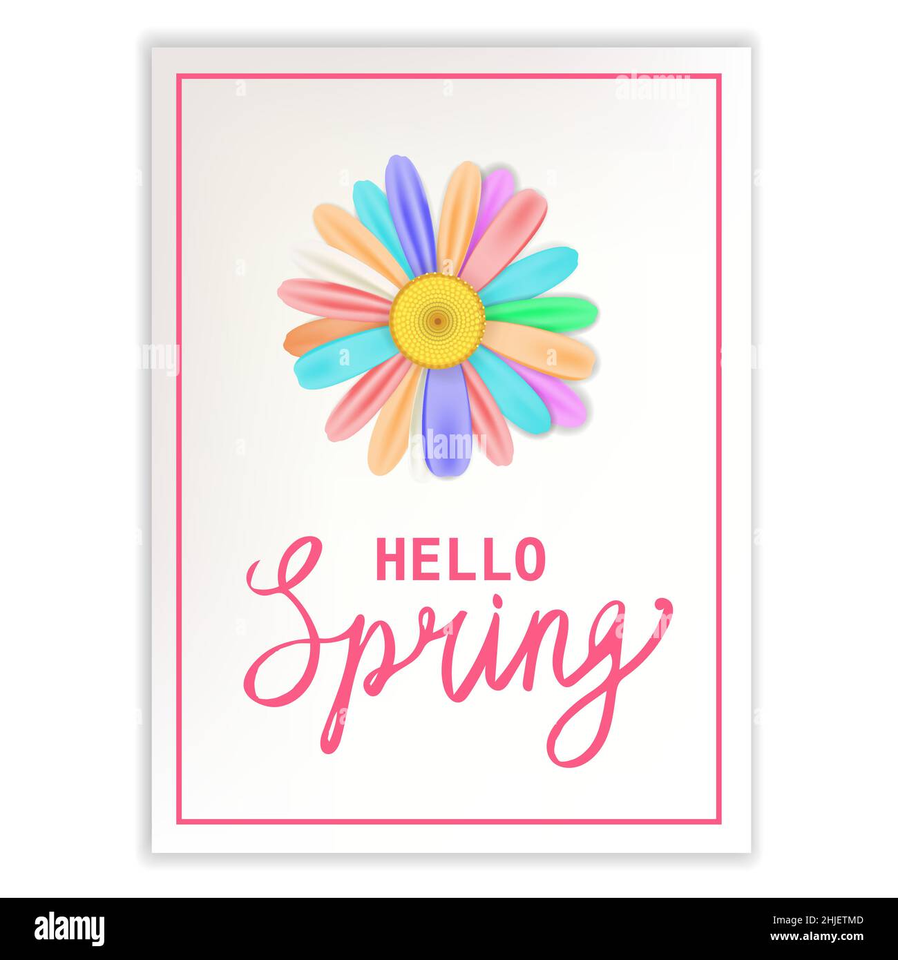 Hello Spring lettering template banner with fresh flower multi colored ...