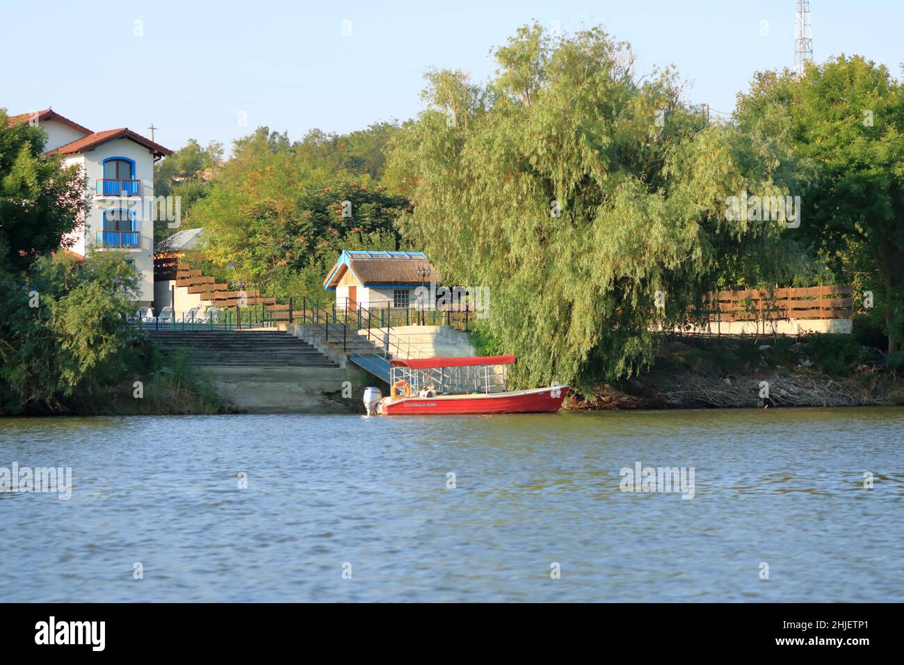 Boat for tourists in Danube Delta in Romania Stock Photo - Alamy