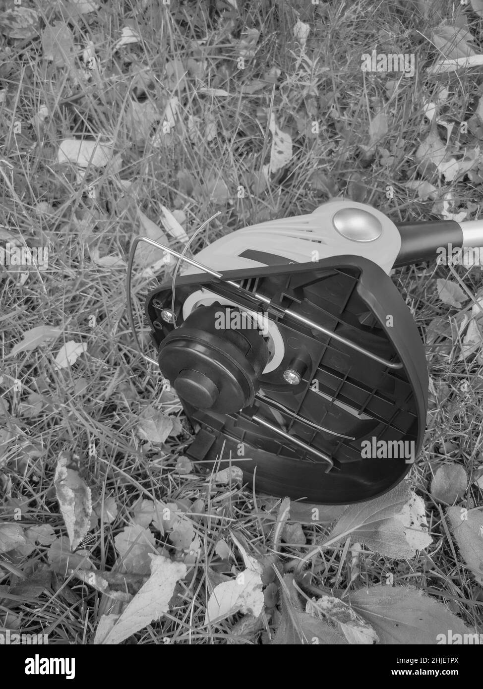 Electric lawn mower cutting Black and White Stock Photos & Images - Alamy