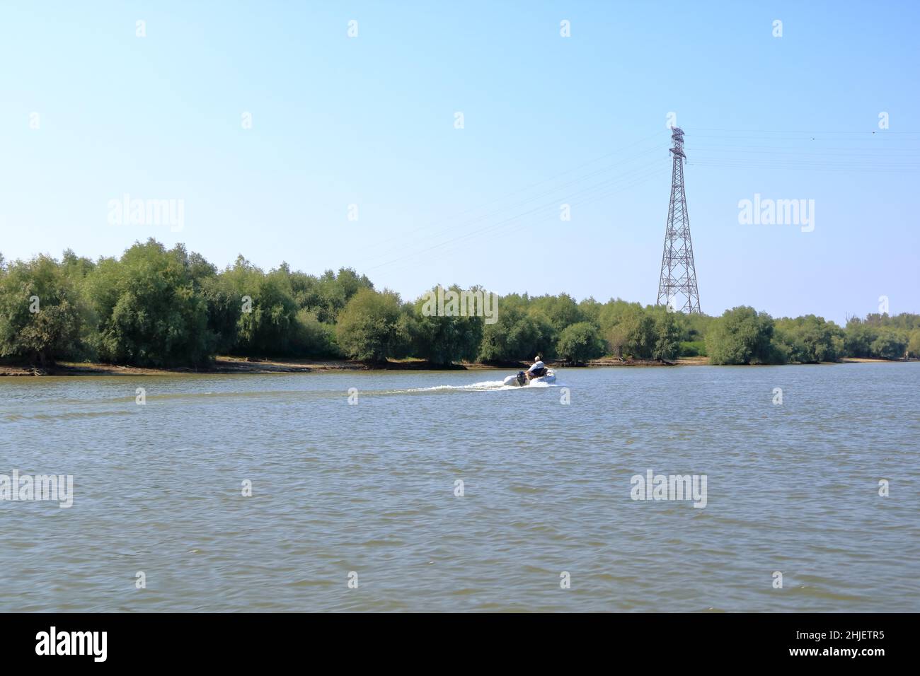 Boat for tourists in Danube Delta in Romania Stock Photo - Alamy