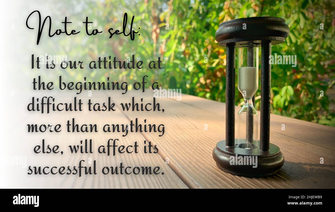 Motivational and inspirational quote - Note to self. With minutes glass ...