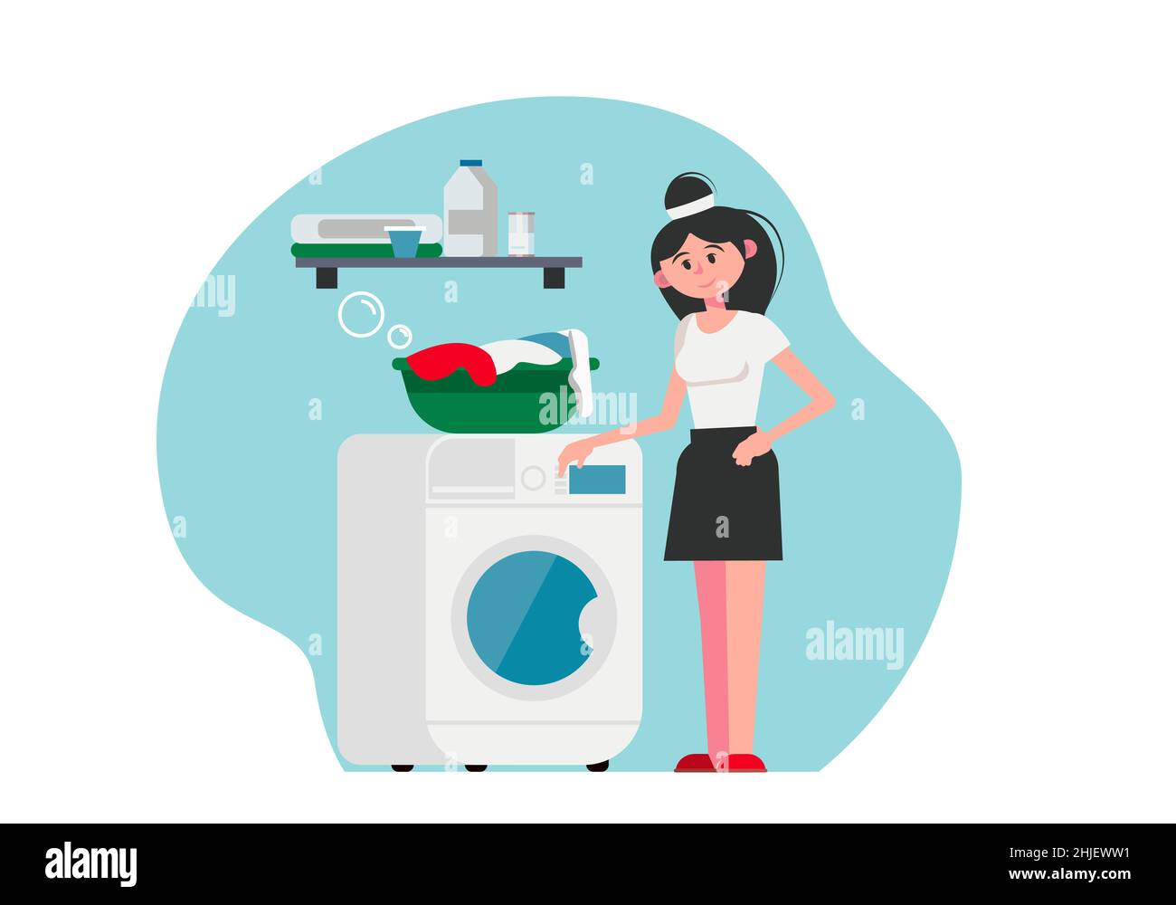Woman with a washing machine. Laundry. Vector illustration in flat ...