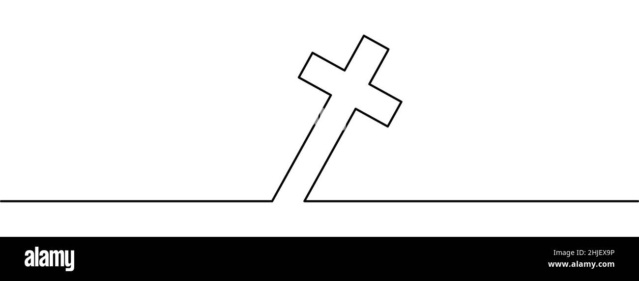 Continuous line drawing of christian cross. Religious cross one line ...